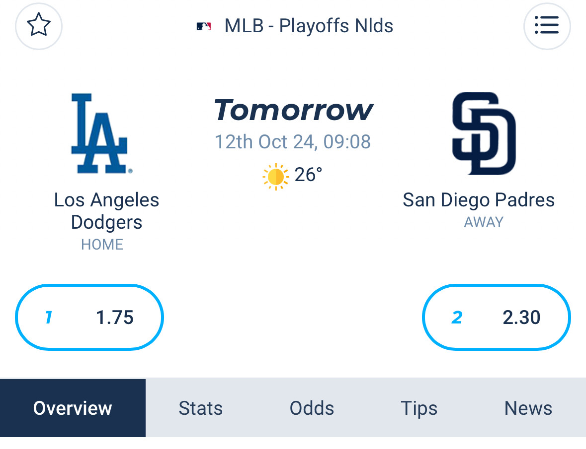 MLB LA vs San Diego 배당률 - DVDPrime