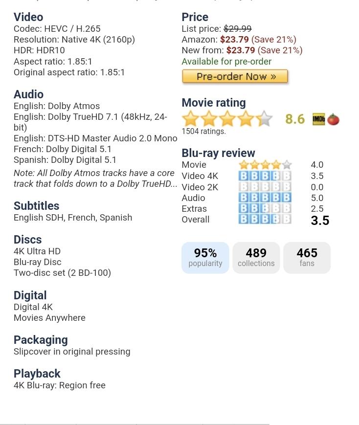 엑소시스트 50주년 기념판 4K 블닷컴 별점 - DVDPrime