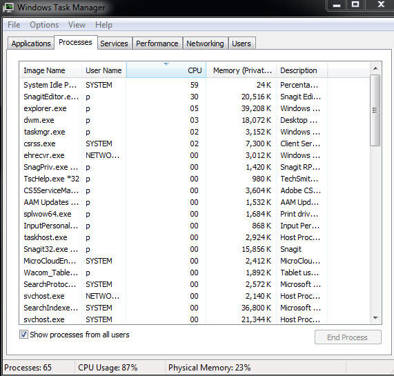 [윈도 7] cpu 사용량이 90에서 내려가지가 않네요 - DVDPrime