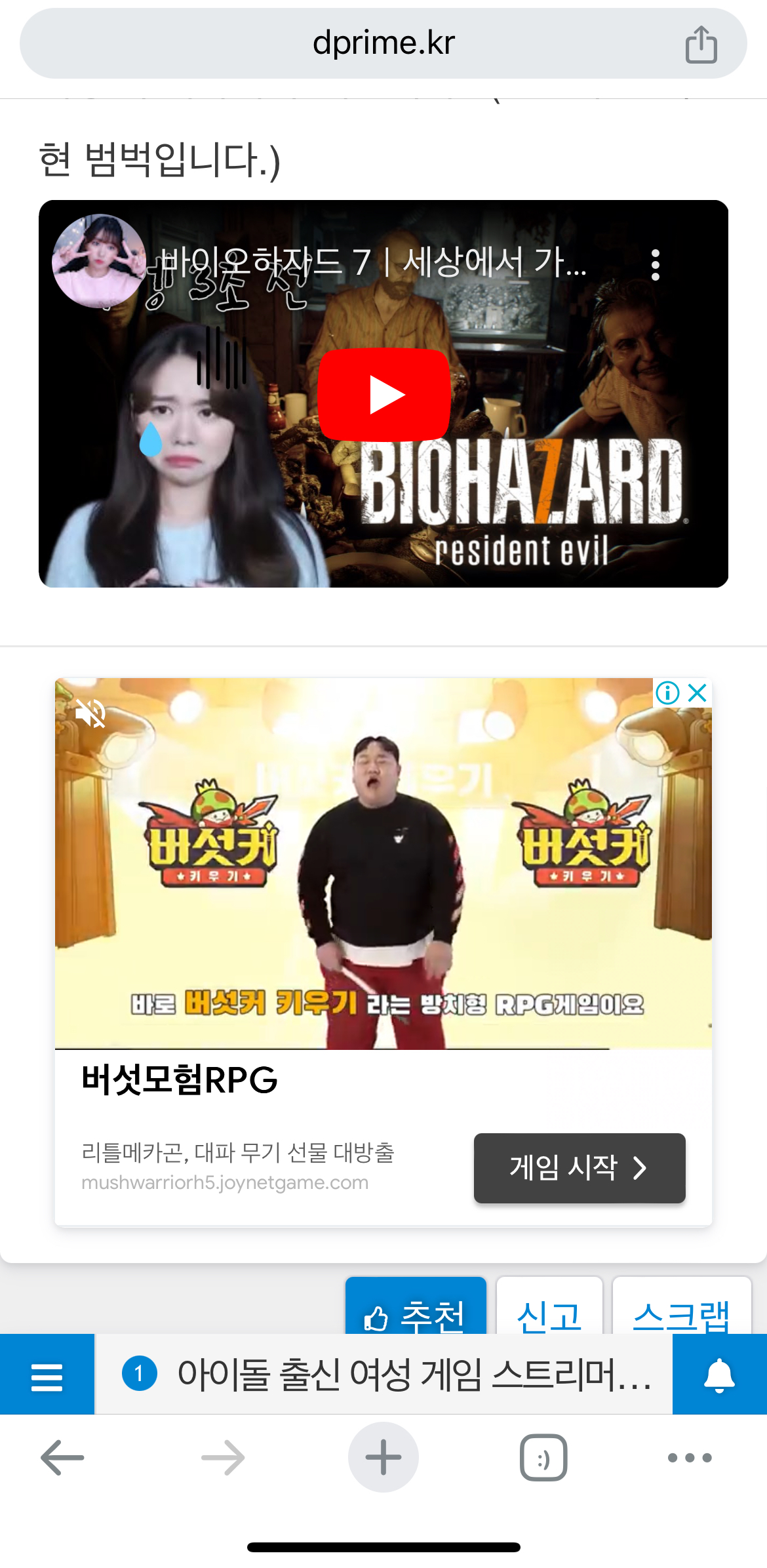 아이돌 출신 여성 게임 스트리머 한 분 - DPrime