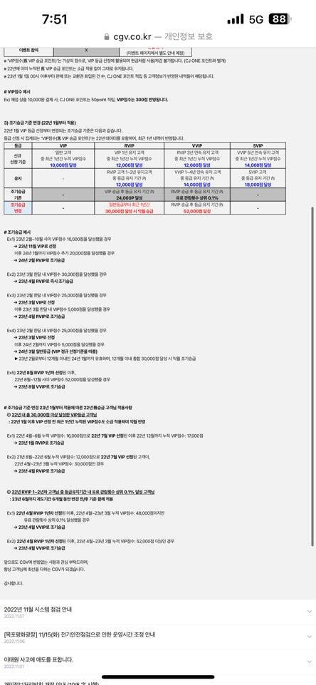 CGV 23년 VIP 선정 기준 일부 변경 안내 (VIP점수, 조기승급) - DVDPrime