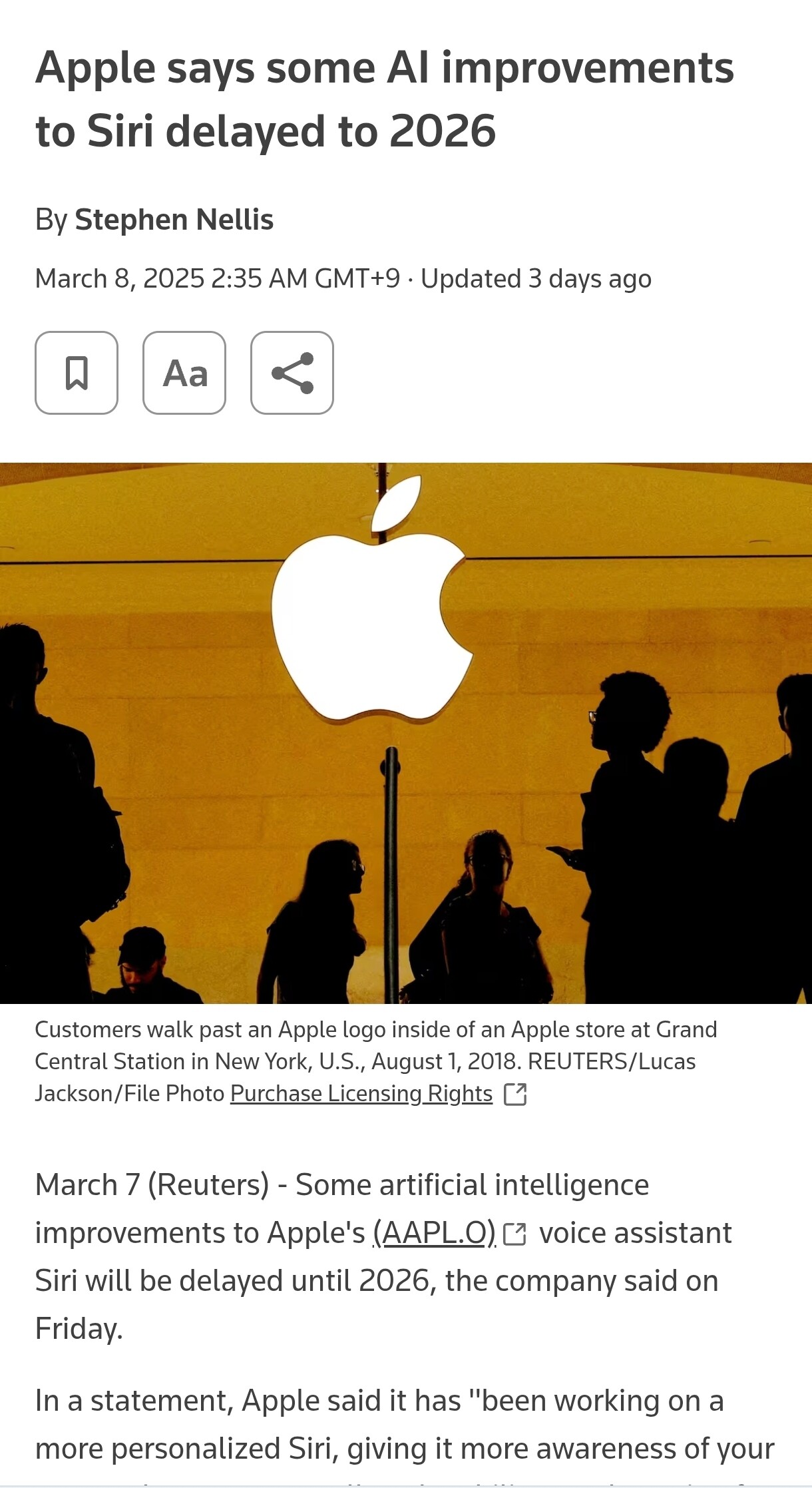 애플이 AI 시리 발표를 2026년으로 연기했다고 합니다. - MANIA