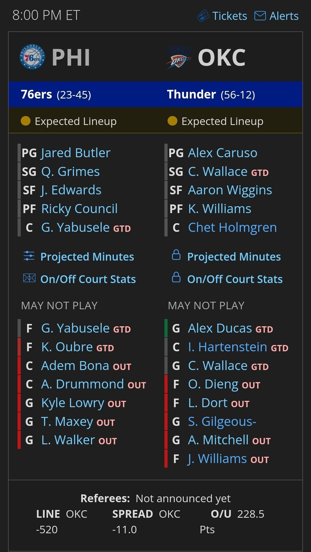 내일 OKC 대 필라델피아 예상 라인업인데 - MANIA