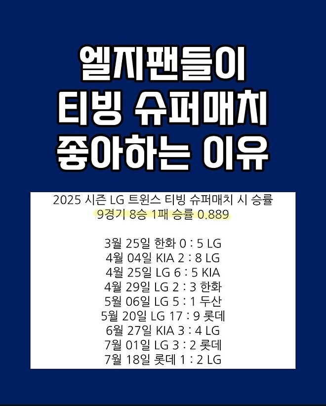 티빙 수퍼매치 절대 강자 LG - MANIA
