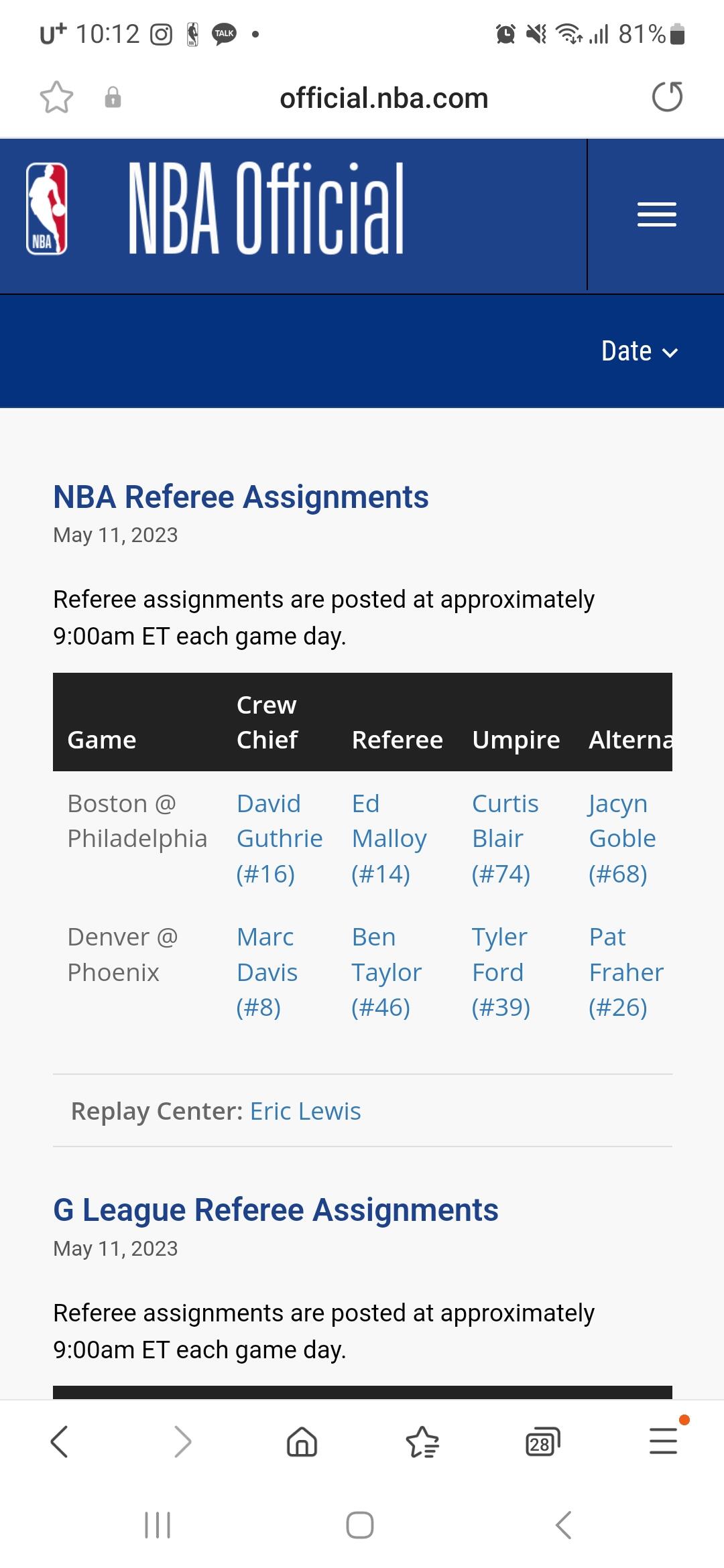 내일 2경기 심판조장 - NBA Mania