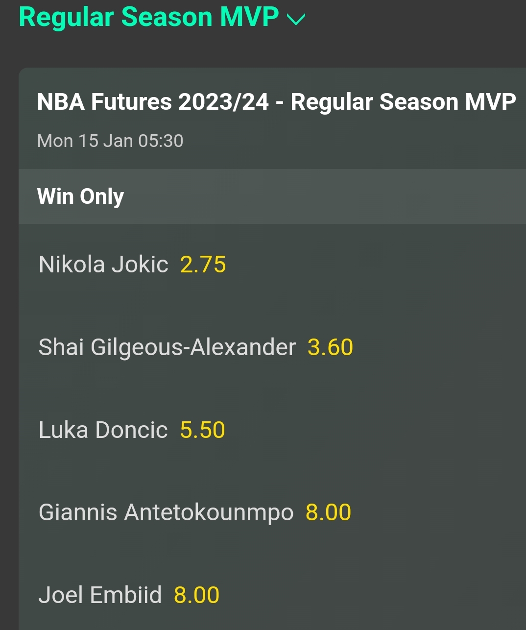 이쯤에서 보는 Mvp , 신인왕 배당률. - NBA Mania