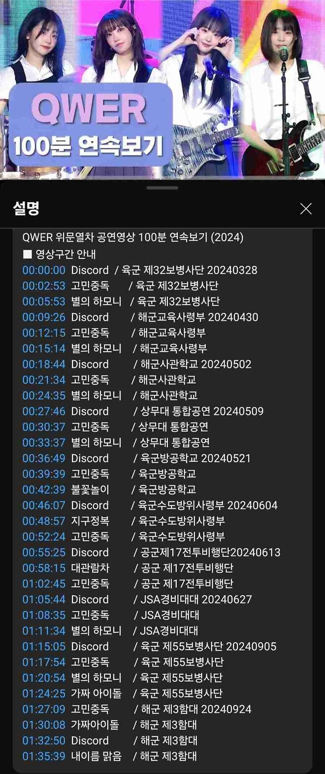 국군방송에서 올린 QWER 위문열차 100분 영상 - 세리에매니아