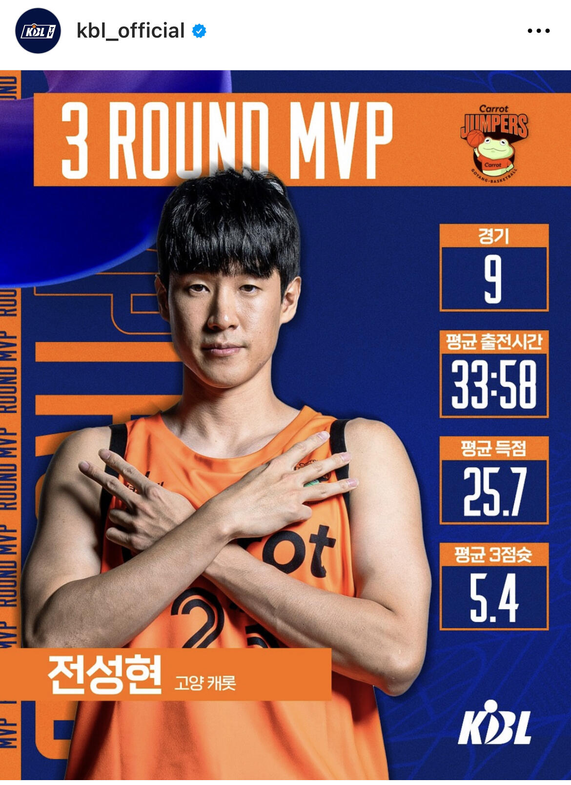 [오피셜] KBL 3라운드 MVP 전성현 - 세리에매니아